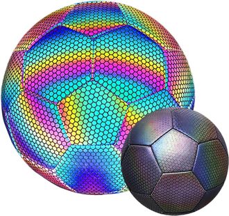 Generico Fu&szlig;ball der im Dunkeln - Gl&auml;nzender Fu&szlig;ball aus PU Nr. 5, 21,5 x 21,5 cm, Nr. 4, 19 x 19 cm, cooles Design, reflektierend, hohe Sichtbarkeit, Training