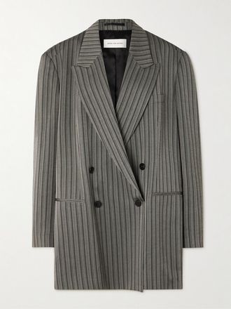 Dries Van Noten Doppelreihiger Oversized-blazer Aus Gestreiftem Twill - Grau