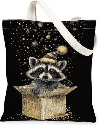 Generic Sacs fourre-tout festifs en toile de raton laveur - R&eacute;utilisables - Motif animal mignon - Sacs de courses - L&eacute;gers et lavables - Pour salle de sport, 