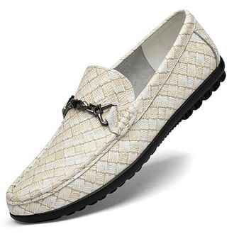 Generic Mocassins en cuir pour homme - Style d&eacute;contract&eacute; - Pour la marche, la marche, le travail, le bateau, les mariages, blanc, 42 2/3 EU