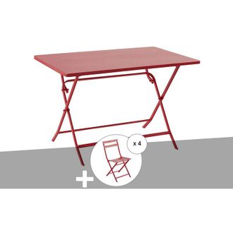 Hesperide Table de jardin rectangle Greensboro 110 x 70 cm Groseille + 4 chaises - Hesp&eacute;ride