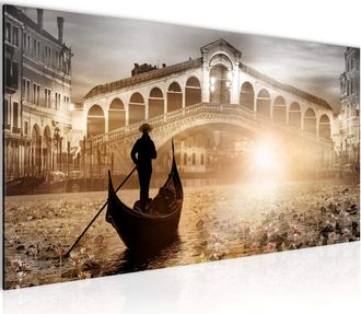 Runa Art Wandbild Venedig Italien 1 Teilig 100 x 40 cm Modern Bild auf Vlies Leinwand Panorama Wohnzimmer Schlafzimmer Gelb Grau 006612b