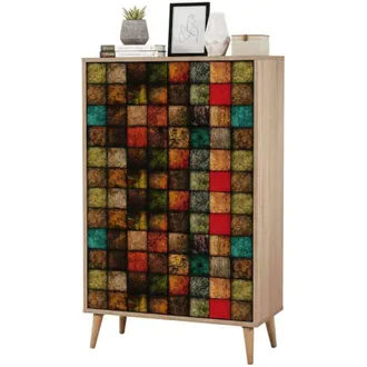 Dmora Kommode Dpersy, Wohnzimmerbuffet, Wohnzimmer-Sideboard, Moderne K&uuml;chen-Speisekammer, 80x36h127 cm, Eiche und Multicolor - Dmora