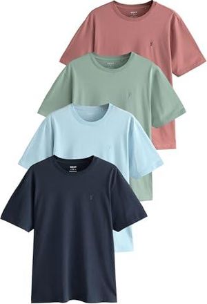 Next T-Shirt &Eacute;pais pour Homme &agrave; Col Ras du Cou, 100% Coton, Lot de 4 x T-Shirts pour Homme Navy/Blue/Pink/Green XL