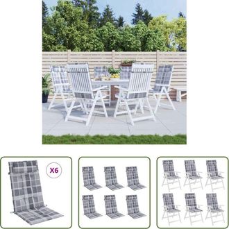 vidaXL vidaXL Gartenm&ouml;bel - Hochlehner-Auflagen 6 Stk. Grau Karomuster Oxford-Gewebe