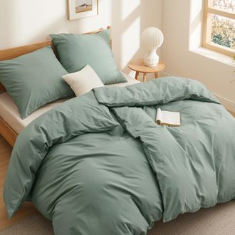 Bedsure Bettw&auml;sche 135x200 Baumwolle 4teilig - Bettw&auml;sche-Sets Gr&uuml;n Bettbezug 2er Set mit 2 Kissenbez&uuml;ge 80x80 cm, Oeko-TEX Bedding Salbeigr&uuml;n mit Rei&szlig;verschl