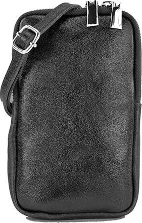 modamoda.de T197 Sac &agrave; bandouli&egrave;re en cuir pour femme 6,7 fabriqu&eacute; &agrave; la main en Italie, noir m&eacute;tallique, xs