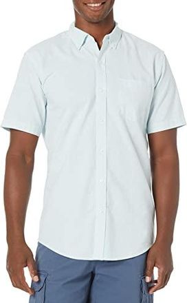 Amazon Essentials Chemise Oxford à Une Poche et Manches Courtes Coupe Régulière Homme, Bleu Rayures, XXL
