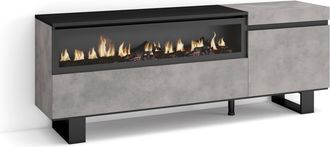 Skraut Home | TV-Schrank, Lowboard | für Wohnzimmer und Esszimmer | 150x57x35cm | Für TV-Geräte bis zu 65 | Elektrokamin. Maße | Industriedesign | Moderner Stil |