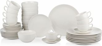 Alpina Geschirrset 8 Personen - 40-teiliges Steingut Geschirr - Teller Set mit Speiseteller, Schalen und Kaffeebecher - Camping Geschirr - Mikrowelle- und Sp