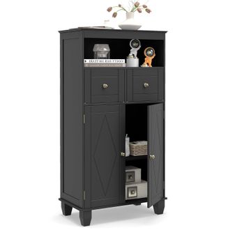 Costway Badezimmerschrank, Badschrank mit 2 T&uuml;ren & 2 Schubladen, Aufbewahrungschrank freistehend mit Verstellbarem Regal, Badkommode f&uuml;r Wohnzimmer, Flur, Ei