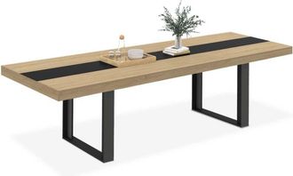 IDMarket Idmarket - Table &agrave; manger extensible rectangle phoenix 6-12 personnes bois et noir bande centrale noire 200-300 cm
