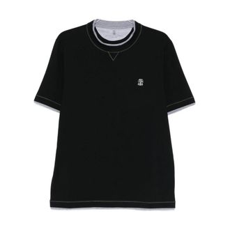 Brunello Cucinelli Logo Baumwoll-T-Shirt - - Tops - Herren - Schwarzk - S