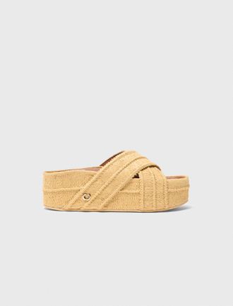 Maje Mules &Agrave; Plateforme Effet Raphia - Beige - Maje