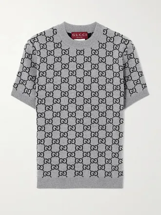 Gucci Kurzärmeliger Pullover Aus Jacquard-strick Aus Einer Wollmischung - Grau