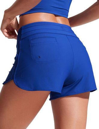 CRZ YOGA Damen Badeshorts Schnell Trocknend Schwimmshorts Sommer Boardshorts mit Seitlichem Split Wellen Blau 42