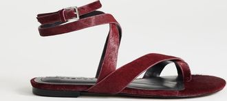 Topshop Erika - Sandales plates en cuir v&eacute;ritable effet poils - Rouge
