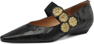 Generic Mocassins Femme Élégants Pointe Décor Fleur Métallique Sangle Slip-on Stylés Quotidien Casual Bureau,Noir,38.5 EU