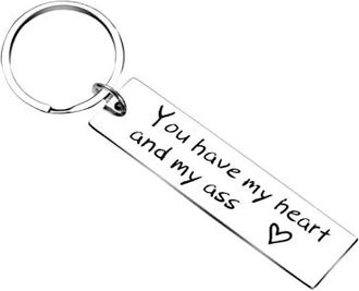 QWUVEDS You Have My Heart And My Ass Porte-clés Homme Drôle Cadeau Saint Valentin pour Mari Petit ami Cadeaux Pendentif Acier Inoxydable Couple Mauvais Fun Po