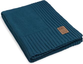 Knit Factory Uni Gestrickte Decke - Wohndecke - Kuscheldecke - Gestrickte Sofadecke - Plaid aus Wolle - Wolldecke - Petrol - 160x130 cm