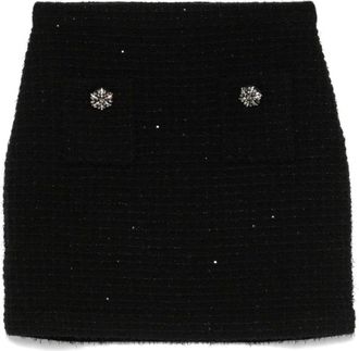 Self Portrait Femme, Jupes, Noir, Taille: 40 FR Mini-jupe en maille textur&eacute;e