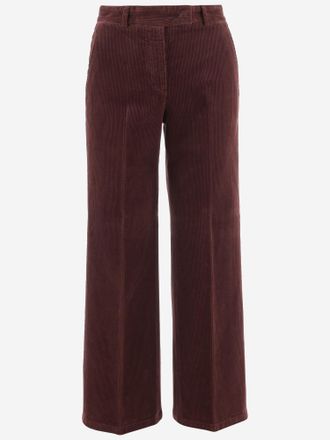 Ql2 Quelledue Womens Wide-Leg Corduroy Trousers Burgundy Cotton