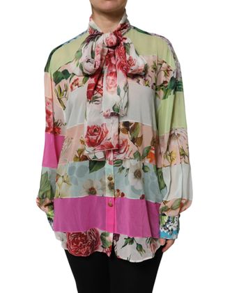 Dolce & Gabbana Womens Multicolor Floral Patchwork Long Sleeves Top Silk Elastane