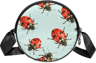 Generic Sac &agrave; bandouli&egrave;re rond pour femme, petit sac &agrave; bandouli&egrave;re motif coccinelles avec fermeture &eacute;clair, bretelles r&eacute;glables, sac &agrave; main rond d&eacute;contract&eacute; p