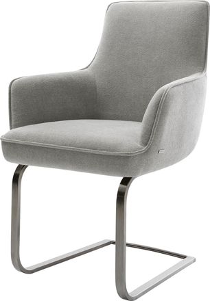 DELIFE Schwingstuhl Heira-Flex mit Armlehnen Freischwinger flach Graphit Strukturstoff Soft Grau Taschenfederkern