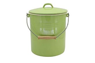 Kr&uuml;ger M&uuml;lleimer Juist mit Deckel emailliert, gr&uuml;n, 10 Liter