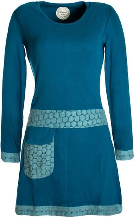 vishes Alternative Bekleidung - Damen Langarm Shirt Kleid Jersey Tunika Hippie Blumen sidebag t&uuml;rkis 32-34