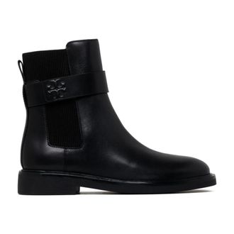 Tory Burch Femme, Chaussures, Noir, Taille: 35 1/2 EU Bottines Chelsea Double T en Cuir Noir