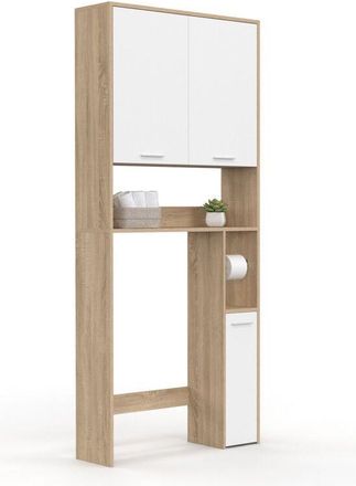 IDMarket Idmarket - Meuble &eacute;tag&egrave;re dessus wc wallis bois fa&ccedil;on h&ecirc;tre et blanc