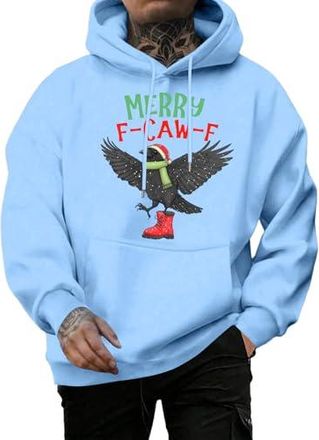 Generic Sweat &agrave; capuche de No&euml;l amusant pour homme - Pull &agrave; capuche d&eacute;contract&eacute; &laquo; Merry Christmas Raven &raquo;, bleu clair, 3XL