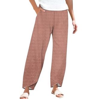 Generic Pantalon Femme Large Fluide Blanc en Lin &Eacute;t&eacute; Pantalon en Lin Ray&eacute; pour Femme D&Eacute;t&eacute; D&eacute;contract&eacute; &Agrave; Jambes Larges avec Poches Court et Confortable Grande 