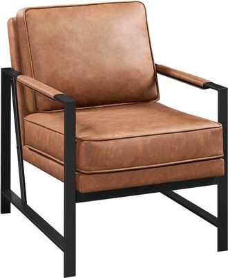 Yaheetech Yaheetech - Fauteuil de Salon Confortable Cadre Métal Fauteuil de Chaise pour Salon Chambre Salle de Séjour Bureau Intérieur Marron Clair