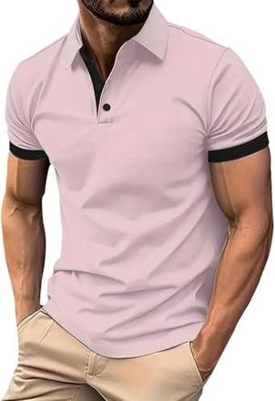 Generic Polo pour homme &agrave; manches courtes d&eacute;contract&eacute; boutonn&eacute; sur le devant uni T-shirt de golf pour bureau, travail, &eacute;t&eacute;, haut respirant, usage quotidien, c