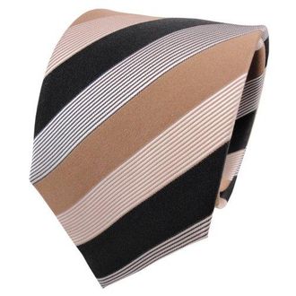 TigerTie cravate en soie beige brun dor&eacute; noir blanc ray&eacute; - cravate en soie