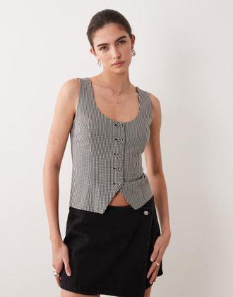 Abercrombie & Fitch Elegante Weste mit Rundhalsausschnitt und Vichy-Karo-Schwarz