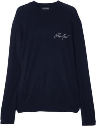 Emporio Armani Homme, Pulls, Bleu, Taille: 2XL Pull en laine vierge avec logo jacquard