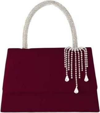 Generic Sac de soir&eacute;e vintage &agrave; rabat en velours pour femme Automne Hiver Sac &agrave; main Sac &agrave; main Banquet Sac de bal Sac Fourre-tout Cha&icirc;ne, Rouge, Taille uniqu