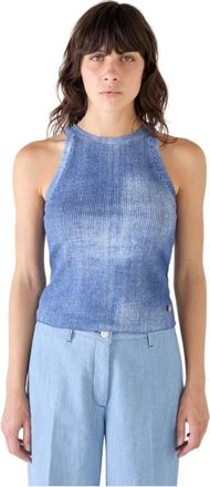 Shaft Femme, Tops, Bleu, Taille: 38 FR Canotta regular a costine effetto denim