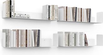 IDMarket Set mit 4 Regalen 60 x 15 cm für Bücher Metra, weiß