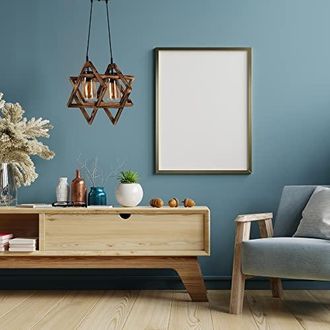 Opviq Rustic Wooden Chandelier with Metal Frame & Glass Cap, Adjustable Height 80 cm, Brown Color, E27 Socket Max 40W | Perfect for Southwestern & Country D