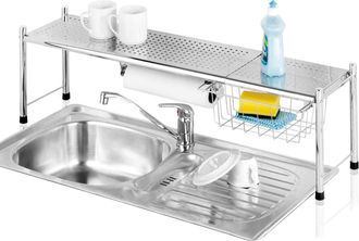 Maximex Sp&uuml;lbeckenregal Expando - Ausziehbar von 69-116 cm, verchromtes Metall, 69-116 x 27 x 21 cm, Chrom