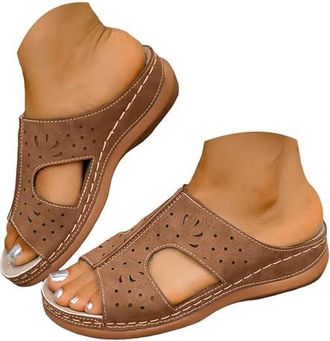 Generic Sandales orthop&eacute;diques pour femme - Chaussures d&eacute;t&eacute; habill&eacute;es et confortables avec soutien de la vo&ucirc;te plantaire - Tongs antid&eacute;rapantes en cuir synth&eacute;