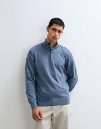 Barbour Strickpullover mit halbem Rei&szlig;verschluss in Hellblau