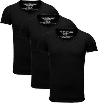 Key Largo T-Shirt Bread vintage Look uni Basic T00621 (3er-Pack, 3-tlg., 3er-Pack) Rundhalsauschnitt unifarben kurzarm slim fit
