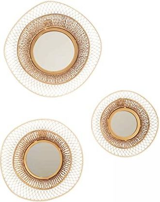 Oviala Lot de 3 miroirs en m&eacute;tal Forme Organique 31 cm