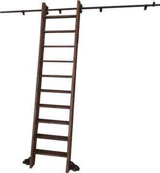 Generic 3,3ft-24 Ft Black Round Tube Rolling Library Ladder Hardware-Kit, Für Bibliothek, Loft, Lagerraum, Garderobe, Weinkeller, Bodenwalze Mit Bremse, Keine